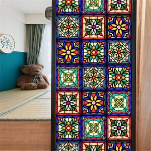 Colorful Retro Flower Pattern Stained Glass Window Film - Static Cling ...