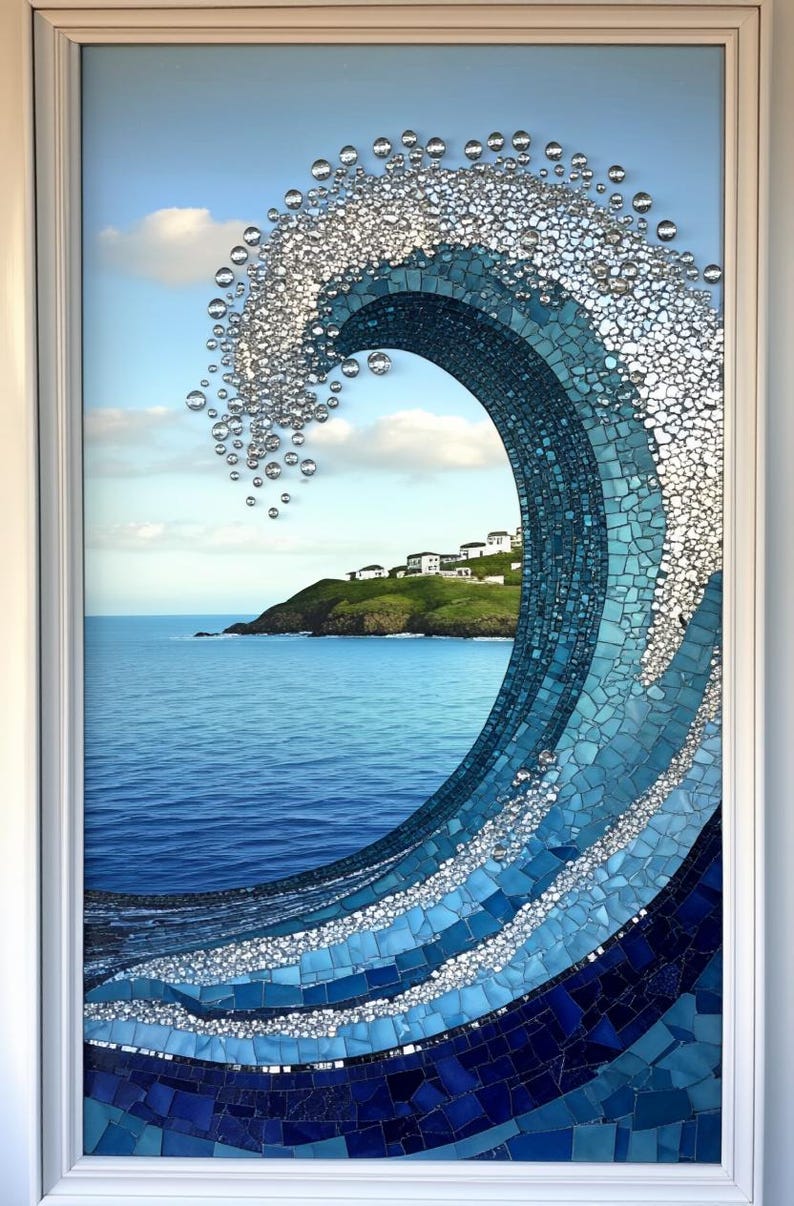Ocean Wave Stained Glass Window Film Frosted Privacy Static Cling ...