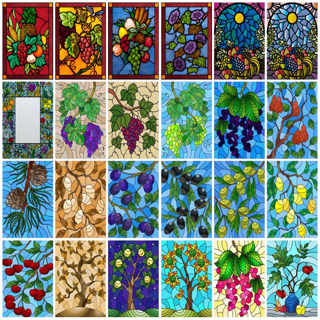 Stained Glass Window Film Fruit Pattern Grape Mango Watermelon for ...