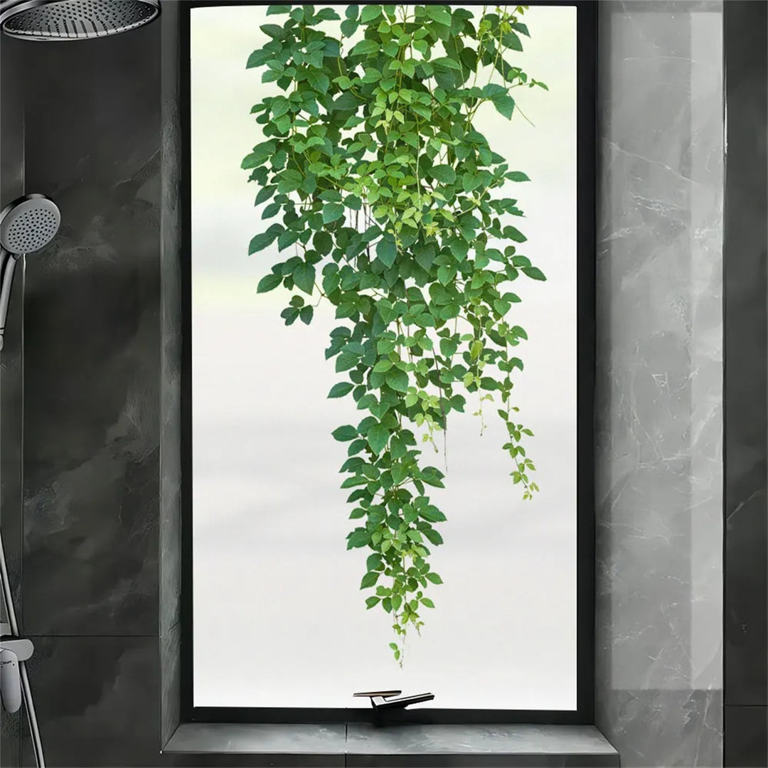 Green Leaf Design Privacy Window Film - PVC Frosted Glass Door Stickers ...