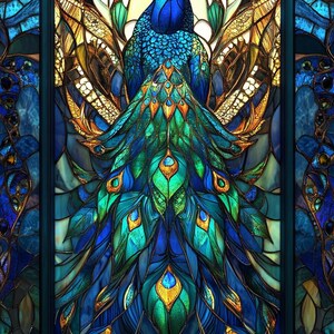 Peacock Stained Glass Window Panel Majestic Feather Design For