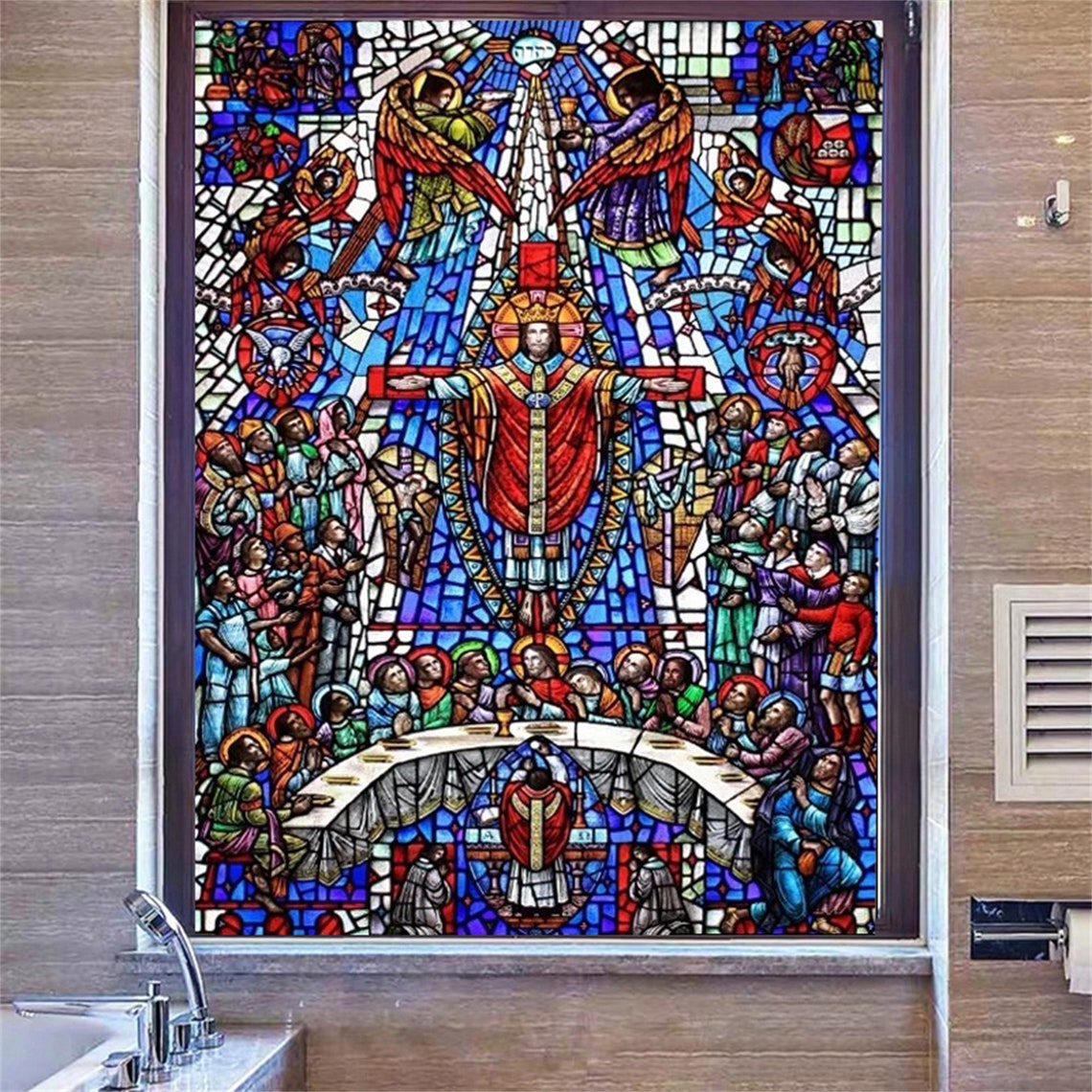 Stained Glass Wndow Film Frosted Glass Sticker Custom Size Church Jesus ...