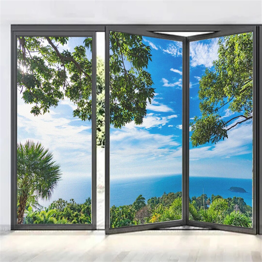 Custom Size Seascape Pattern Window Film - Non-glue Detachable Privacy ...