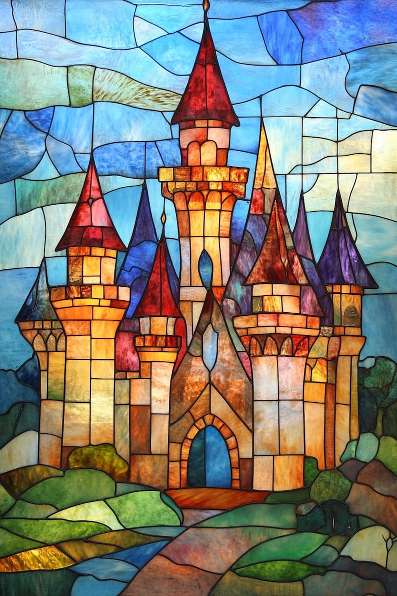 Custom Castle Stained Glass Window Film - Enchanting Fairytale Design ...