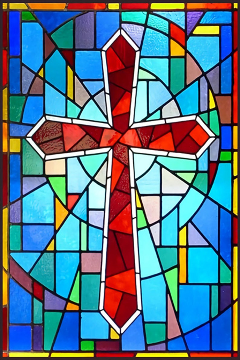 Window Film Frosted Stained Glass Films Cross Static Cling Church Home ...