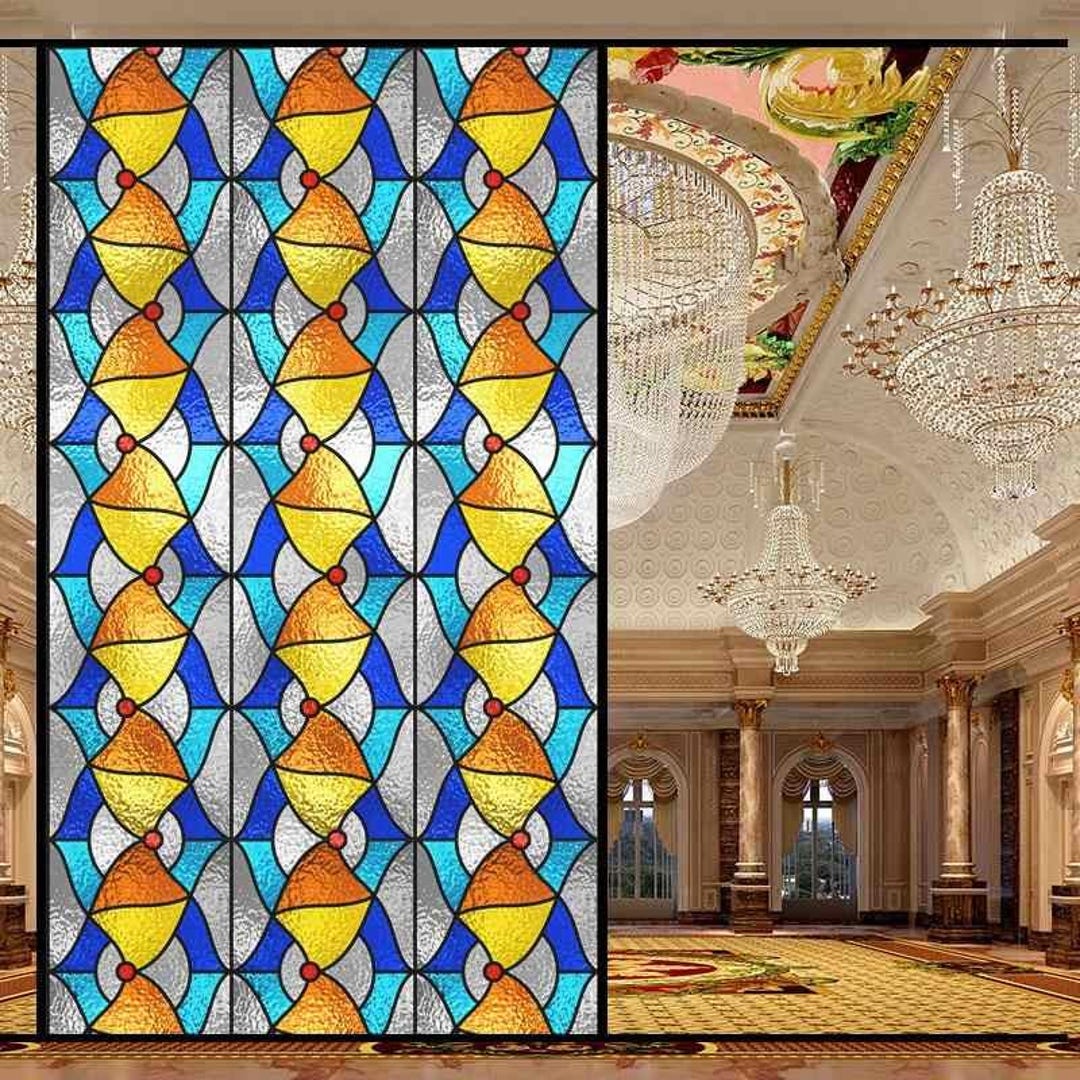Colorful Geometric Floral Stained Glass Film, Non-adhesive Privacy ...