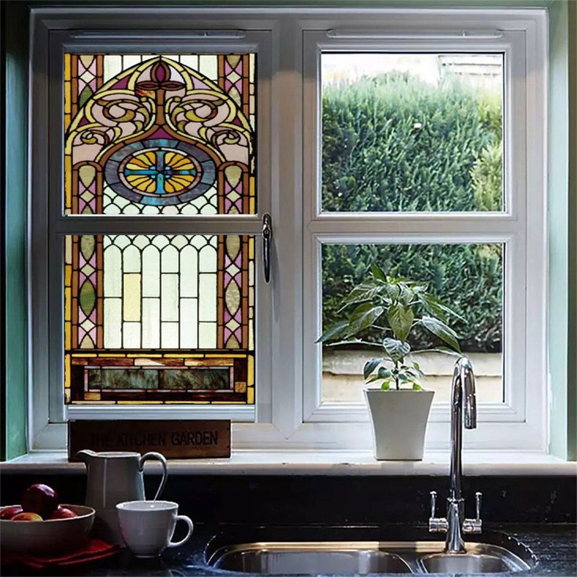 Window Film Glass Films Frosted Stained Fake Window With Cross Church ...