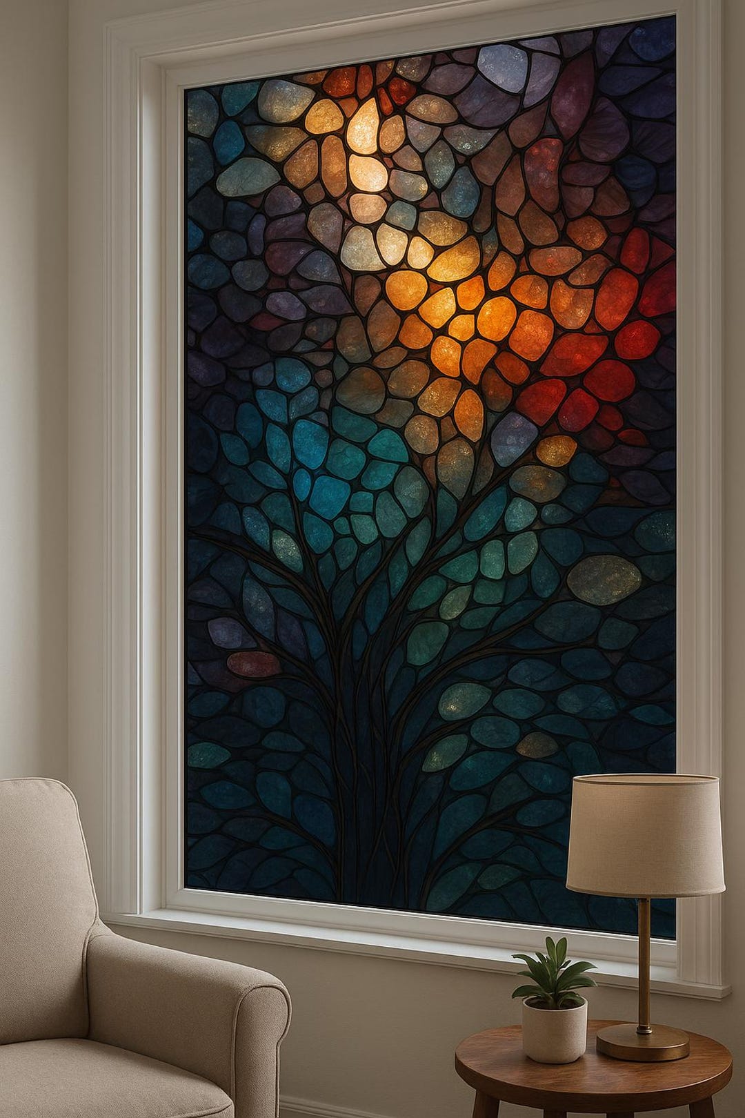 Custom Nature Stained Glass Window Film Set – Forest, Sunset, Lake ...