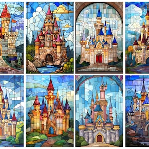 Custom Castle Stained Glass Window Film - Enchanting Fairytale Design ...