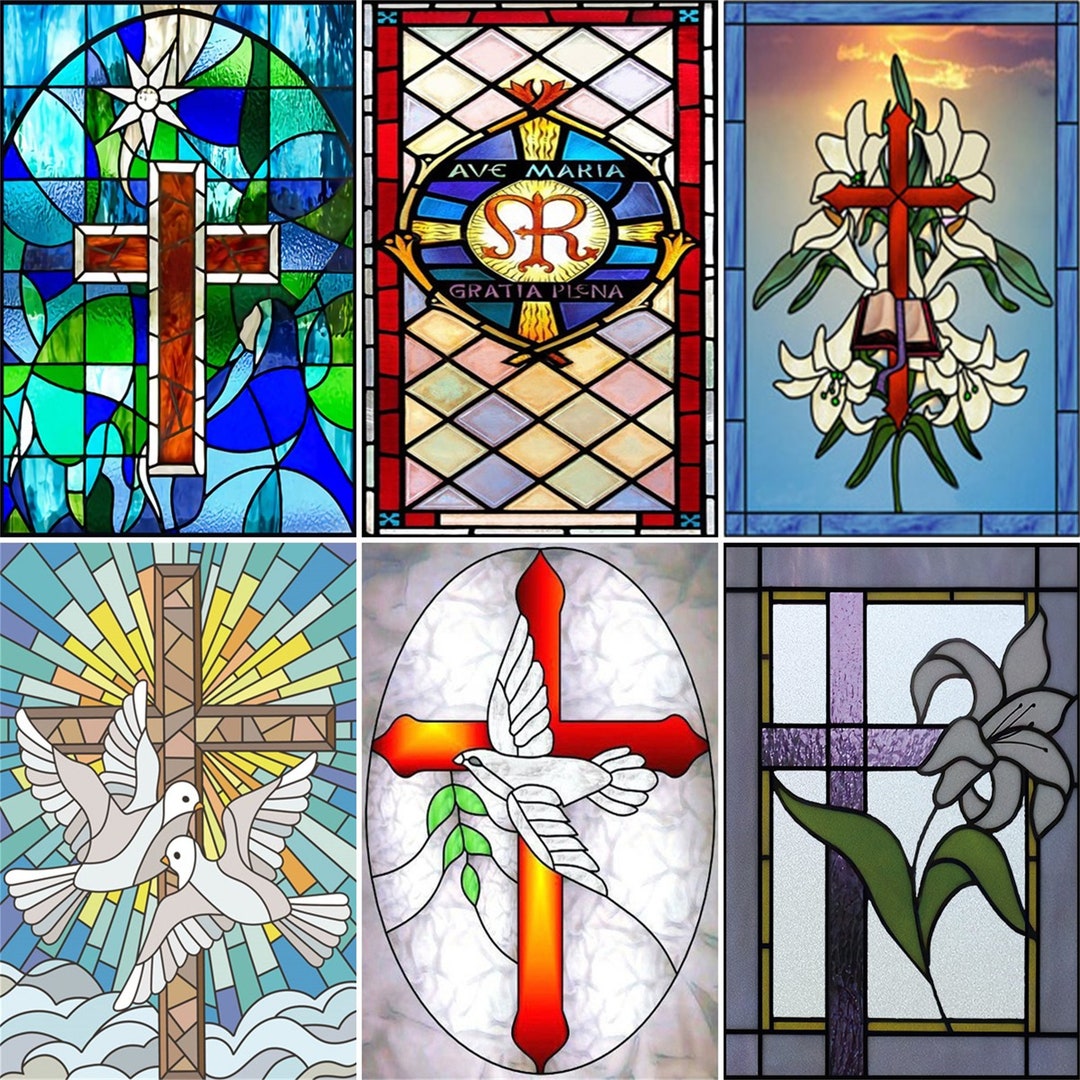 Customized Window Film Frosted Stained Glass Films Cross Static Cling ...