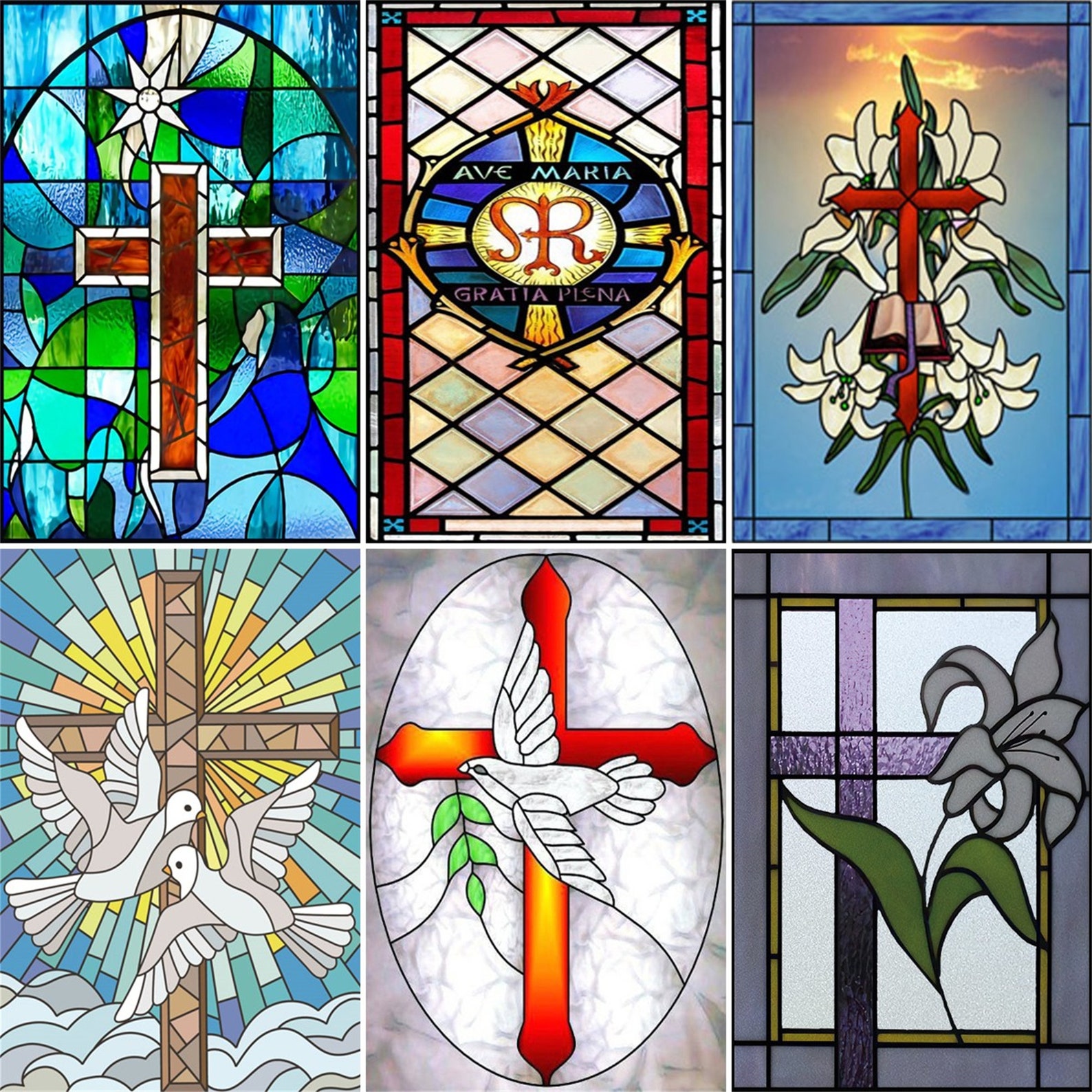 Customized Window Film Frosted Stained Glass Films Cross Static Cling ...