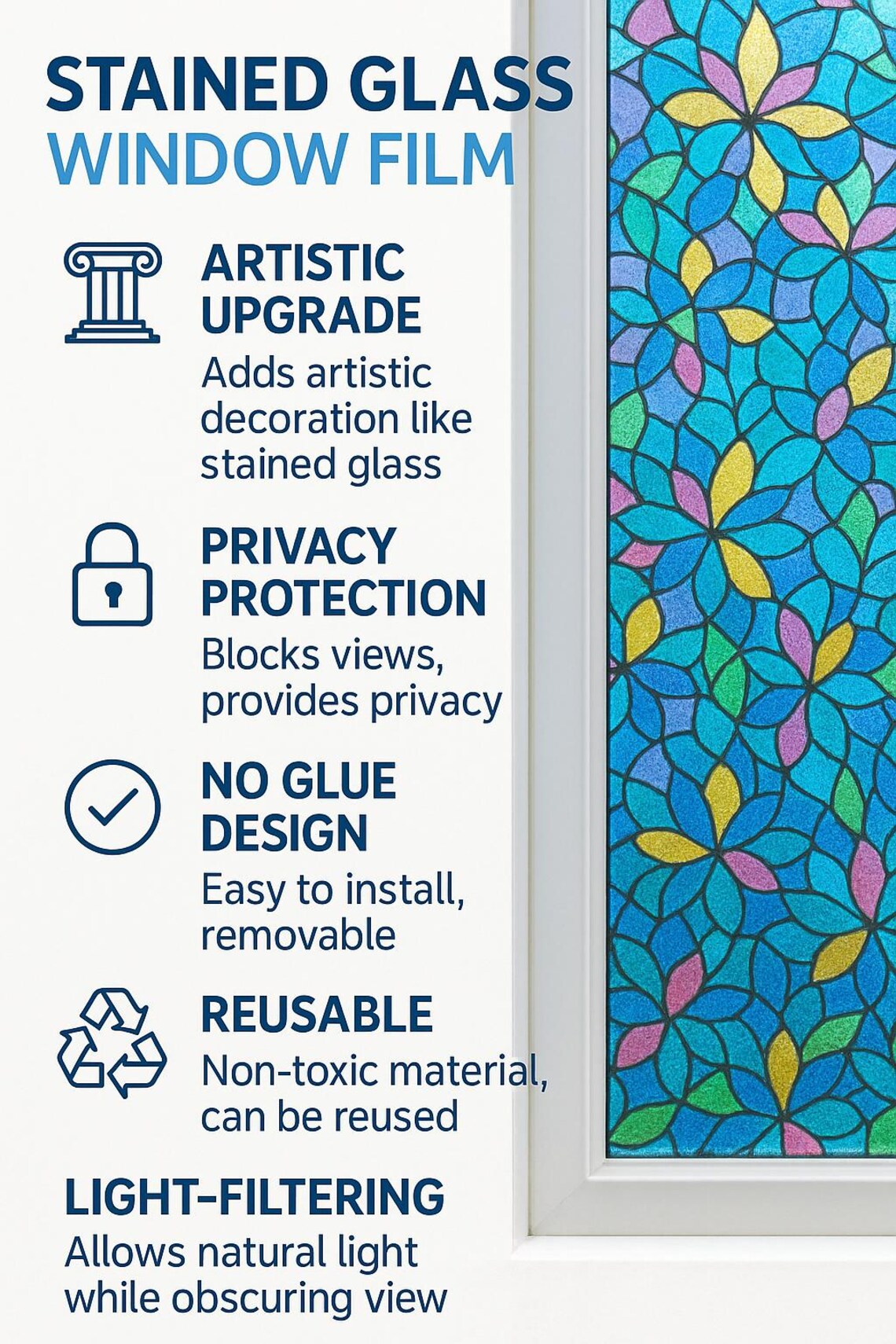 Custom Round Stained Glass Window Privacy Film – Hummingbird & Flowers ...