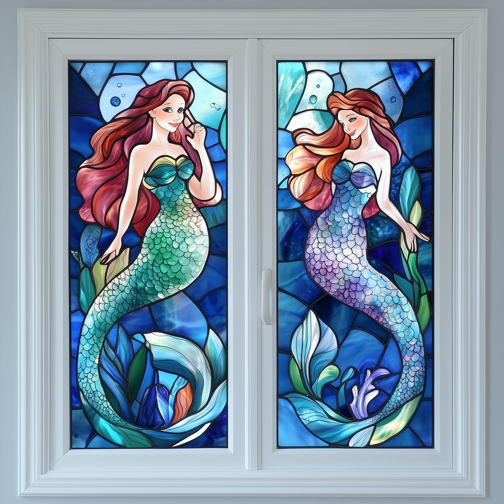 Stained Glass Mermaid Decal – Translucent Peel and Stick Window and ...
