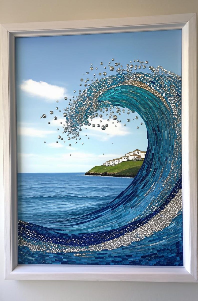 Ocean Wave Stained Glass Window Film Frosted Privacy Static Cling ...