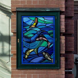 Stained Glass Window Film Animal Fish Cat Tiger Color Printing Picture ...
