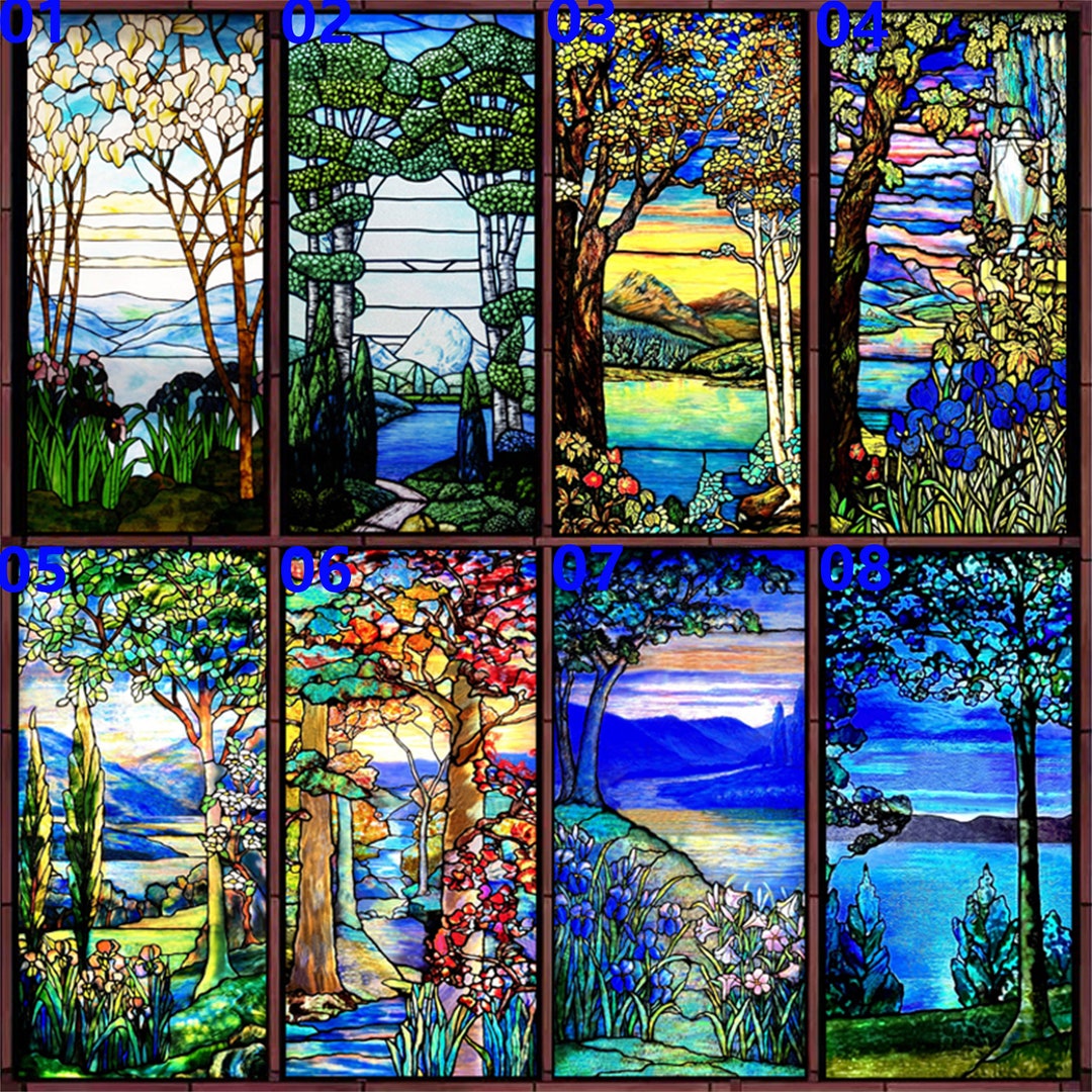 Window Film Stained Glass Frosted Privacy Static Cling Vintage Colorful ...
