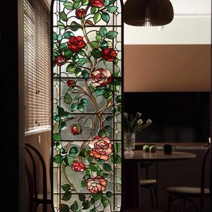 Custom Stained Glass Window Film - Elegant Rose Floral Design for ...