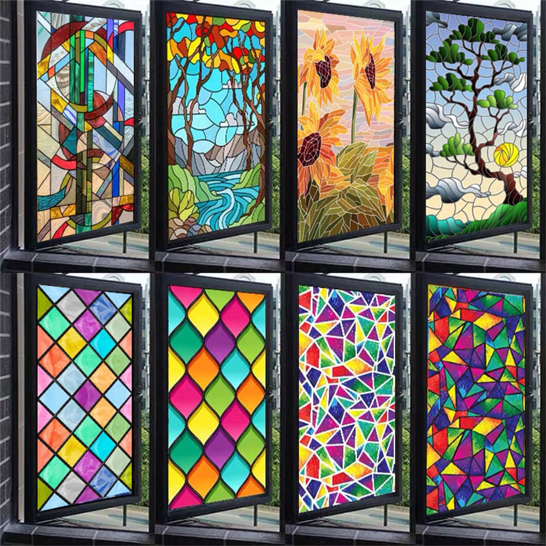 Custom Size Stained Glass Window Film Electrostatic Heat-proof Privacy ...