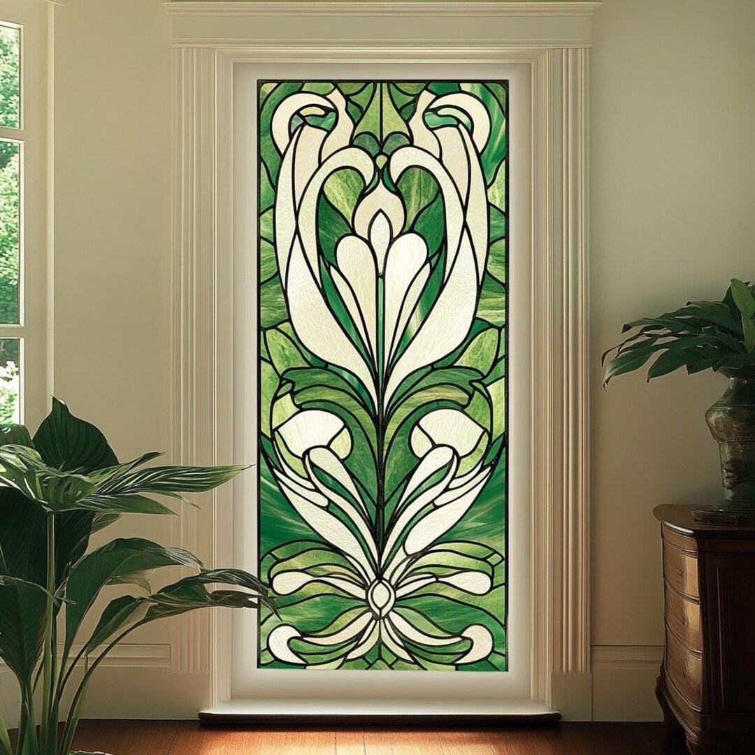 Handcrafted Stained Glass Window Cling - Ornate Botanical Leaf Pattern ...