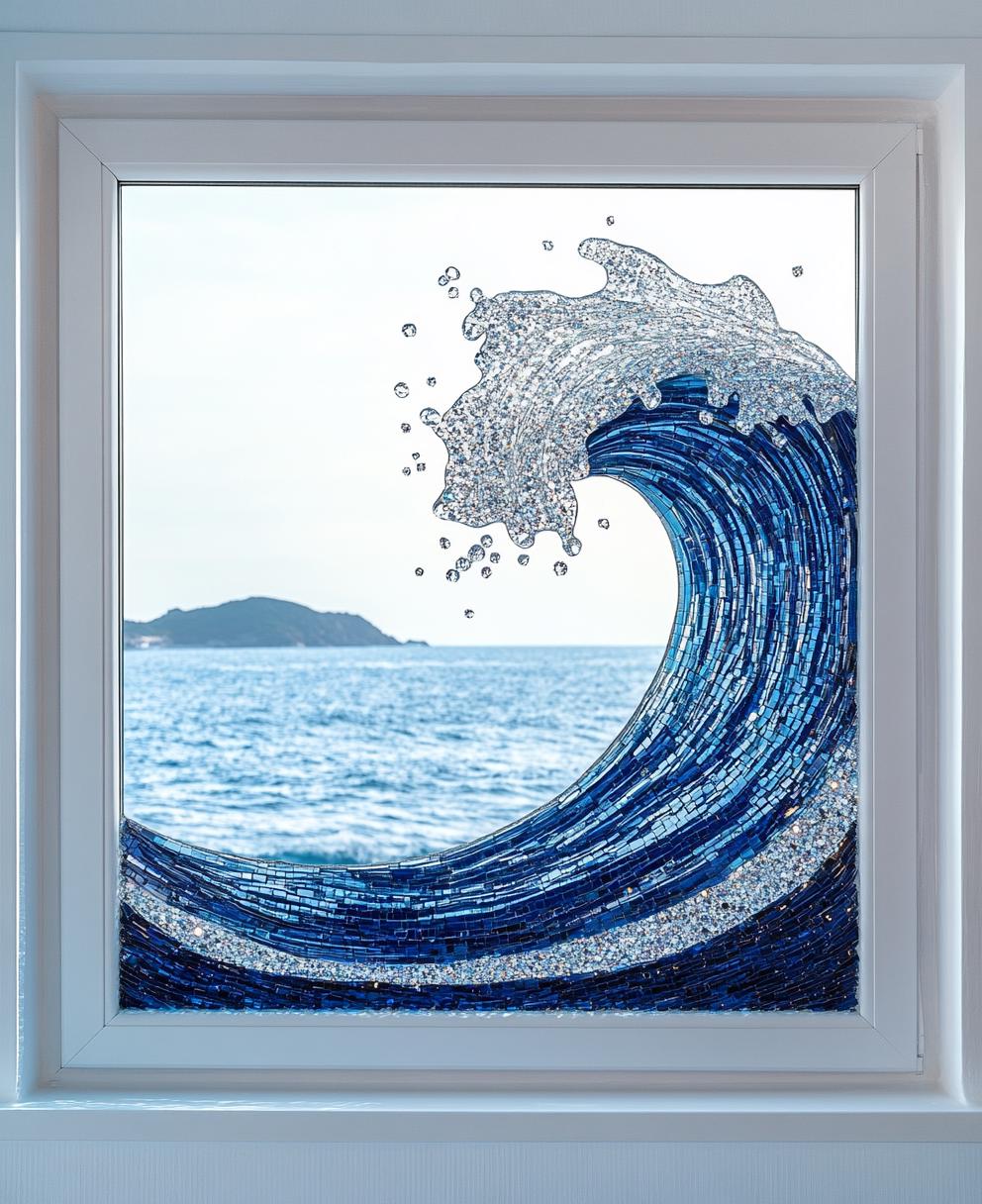 Custom Ocean Wave Stained Glass Window Film Mosaic Style Privacy ...