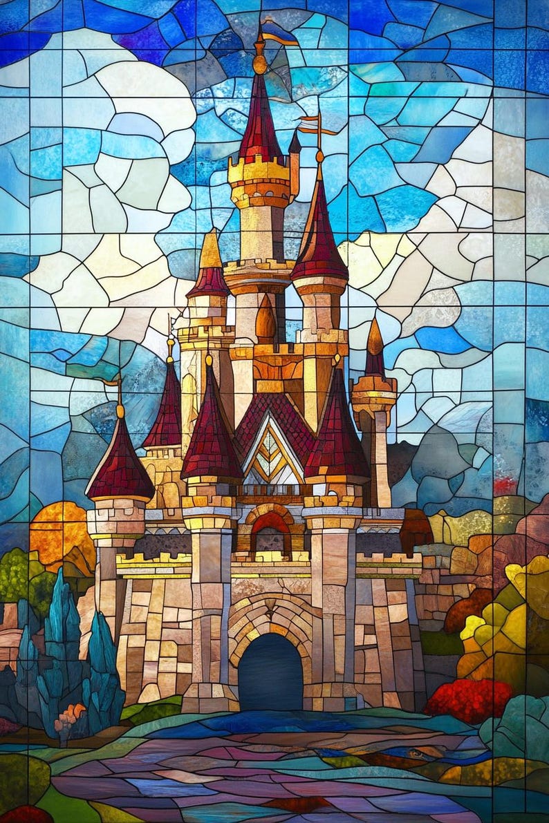 Custom Castle Stained Glass Window Film - Enchanting Fairytale Design ...