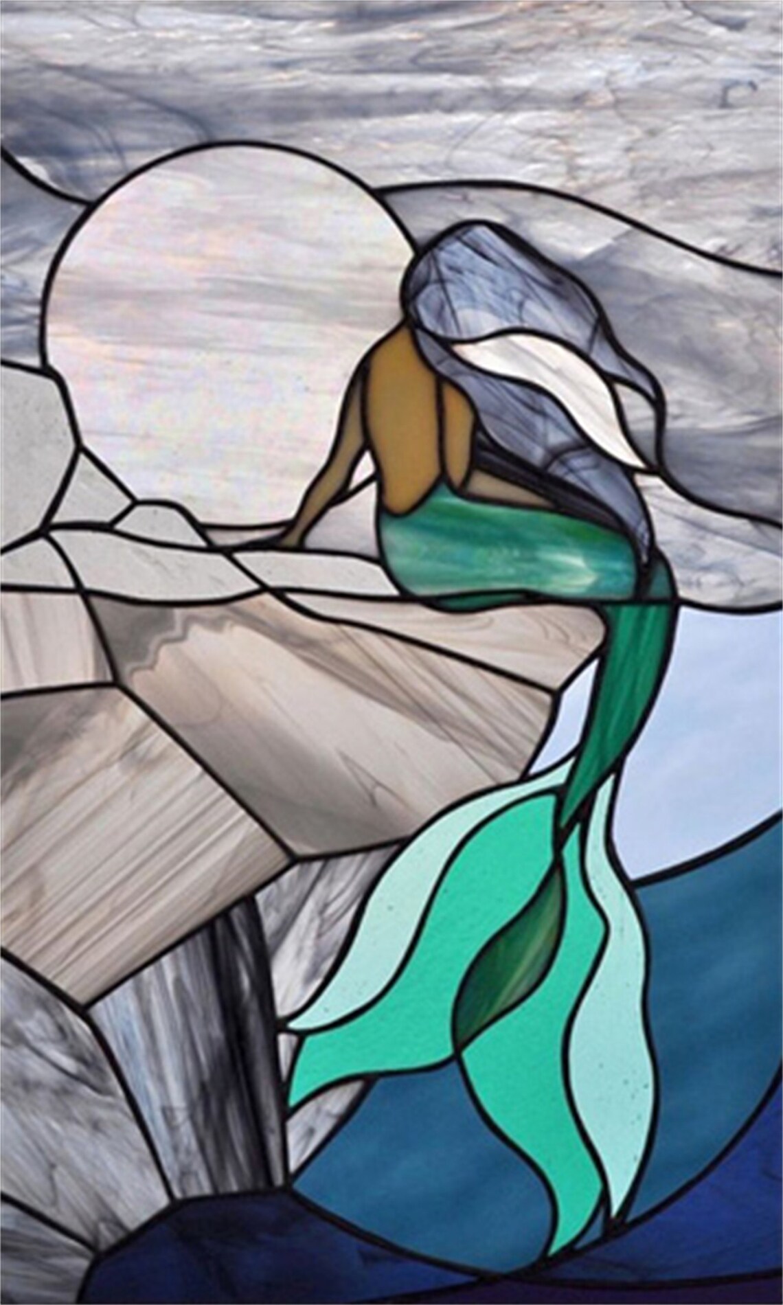 Custom Size Stained Glass Window Film Static Cling Mermaid - Etsy