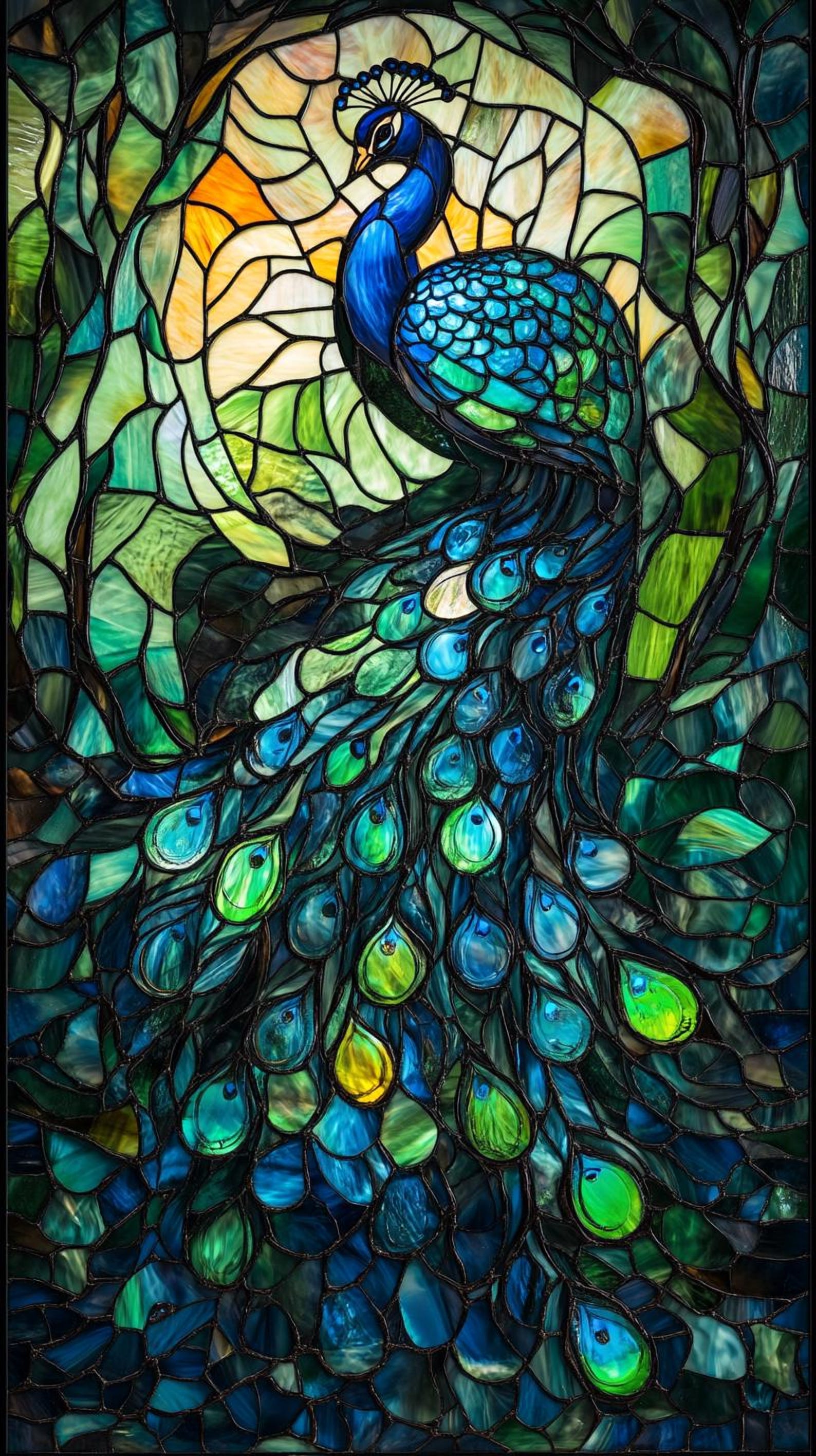 Peacock Stained Glass Window Panel, Majestic Feather Design for ...