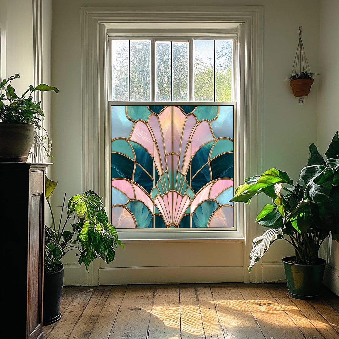 Custom Stained Glass Window Film Art Deco Design Privacy Cling for ...