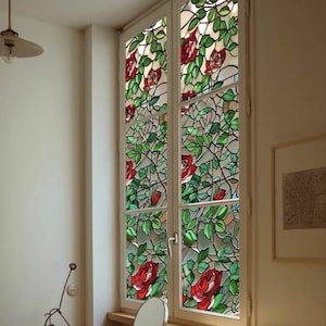 Custom Stained Glass Window Film - Elegant Rose Floral Design for ...
