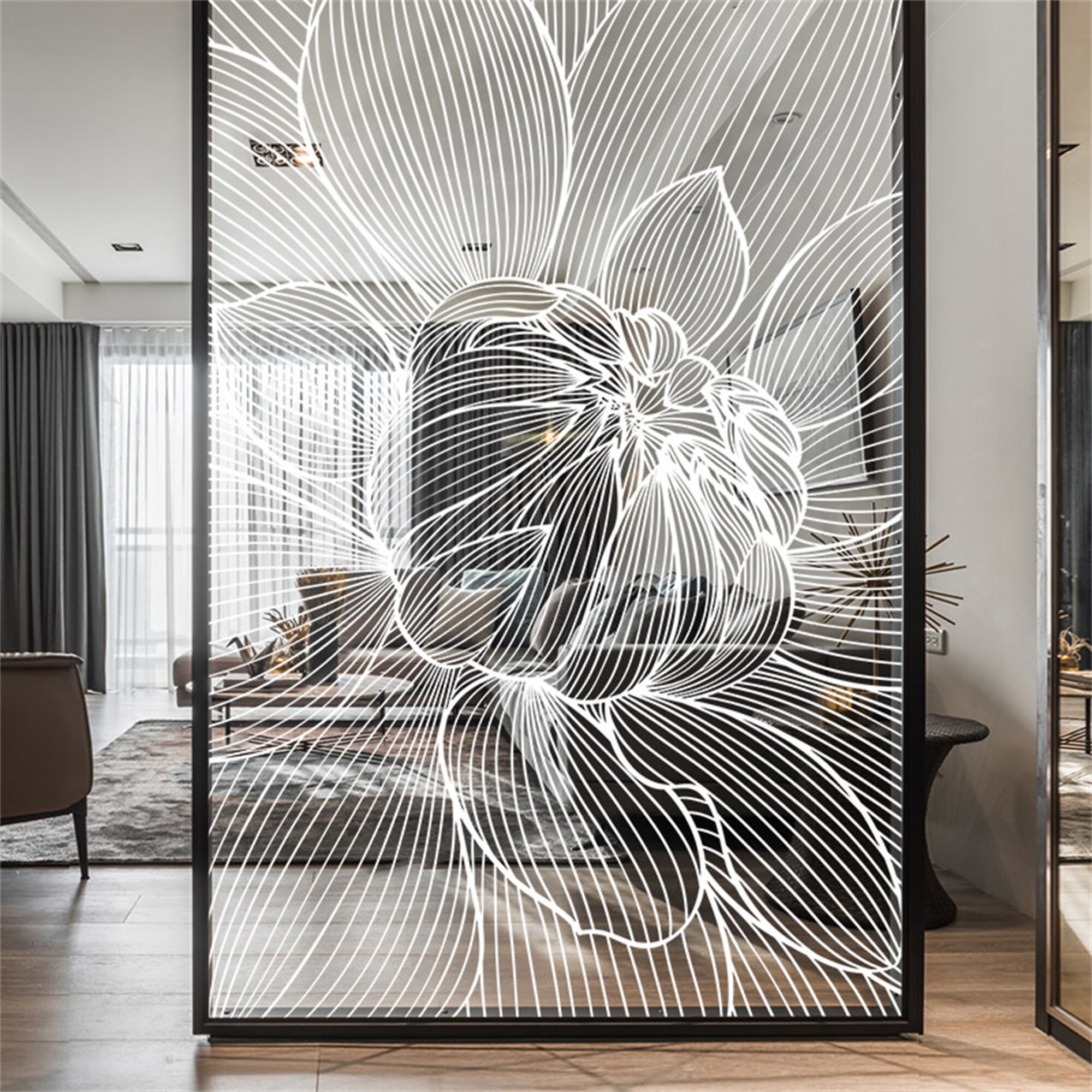 Customized Peony Transparent Electrostatic Glass Sticker Office ...