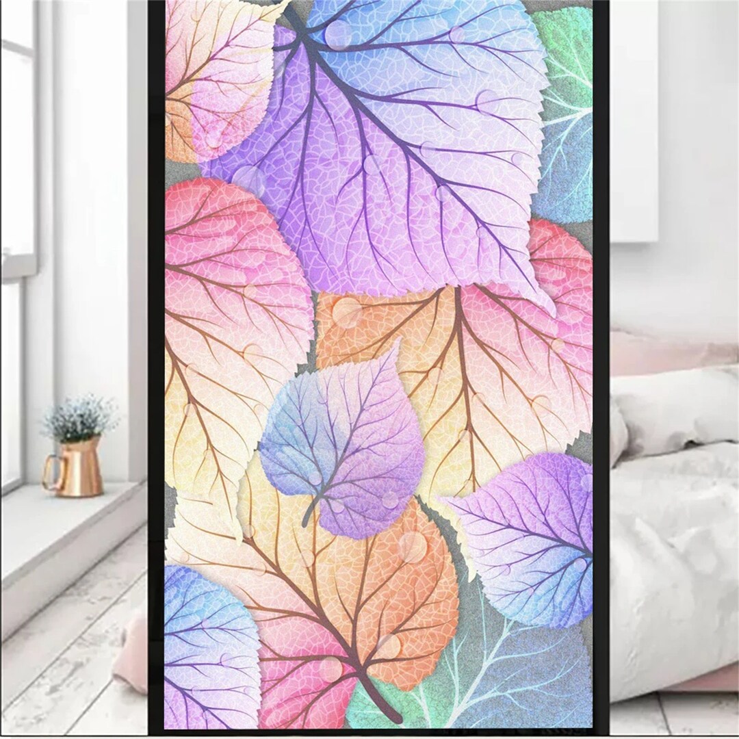 Privacy Glass Window Film With Colored Leaf Pattern - Frosted Effect ...