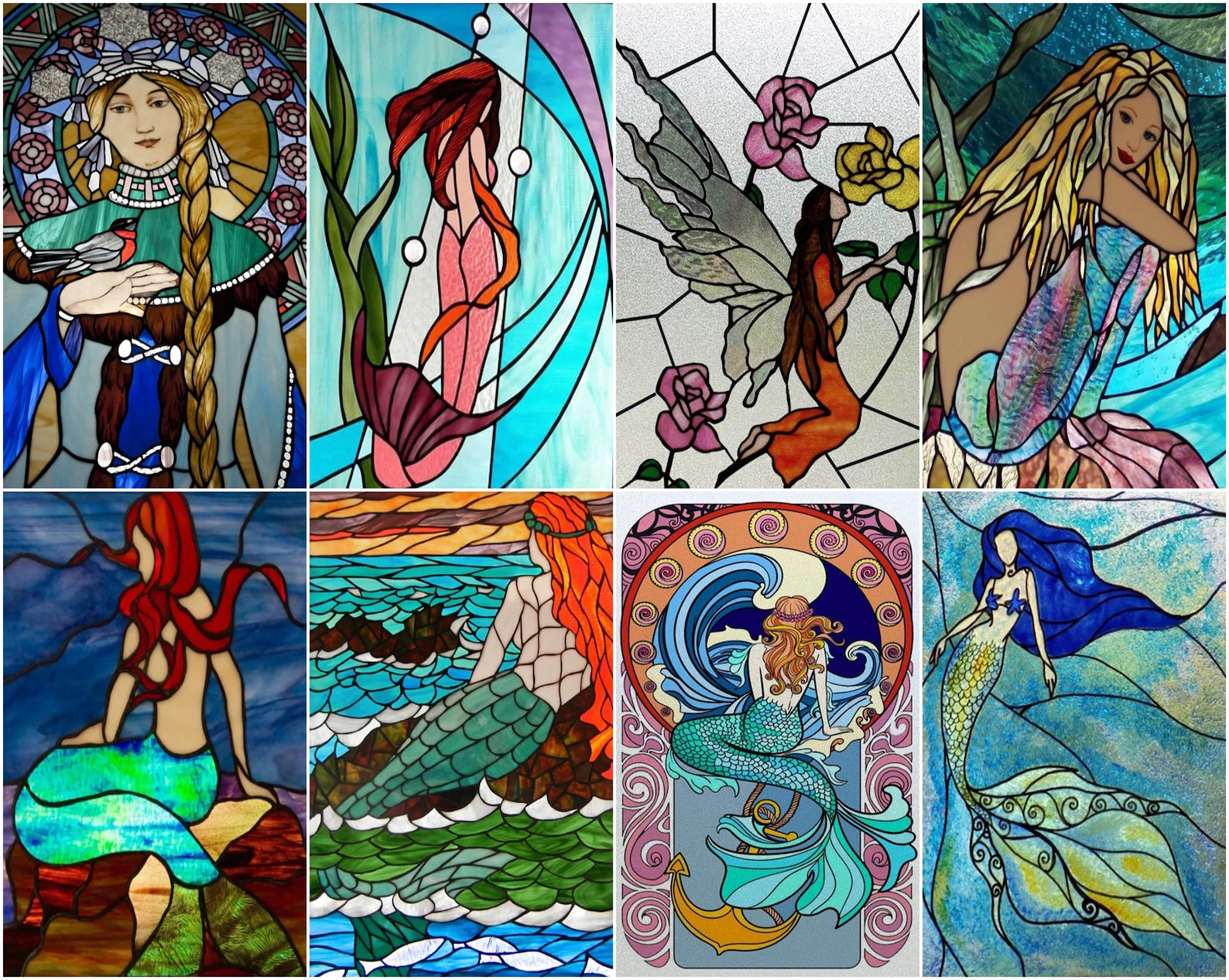 Window Stained Glass Films,mermaid,flower Fairy,people Painting ...