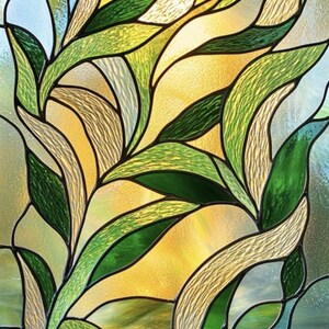 Custom Botanical Stained Glass Window Film - Flowing Green Leaves ...