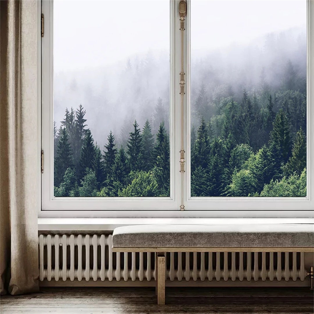 Custom-sized Frosted Glass Film for Windows, Stained Glass Forest ...