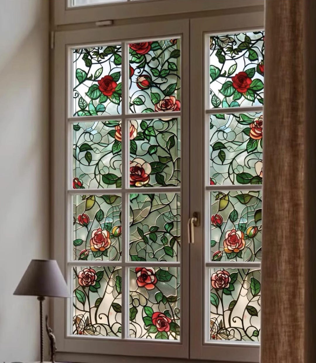 Custom Stained Glass Window Film - Elegant Rose Floral Design for ...