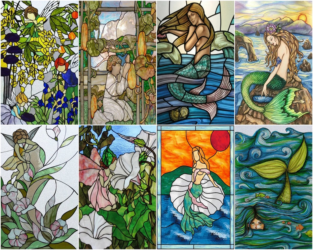 Custom Size Window Stained Glass Films,mermaid,flower Fairy, Painting ...