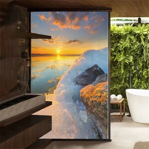 Seascape Sunset Window Film - Privacy Glass With PVC, Sun Blocking ...
