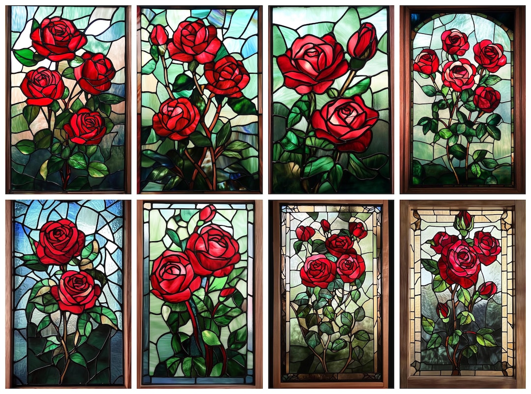 Custom Red Rose Stained Glass Window Film - Elegant Floral Design for ...