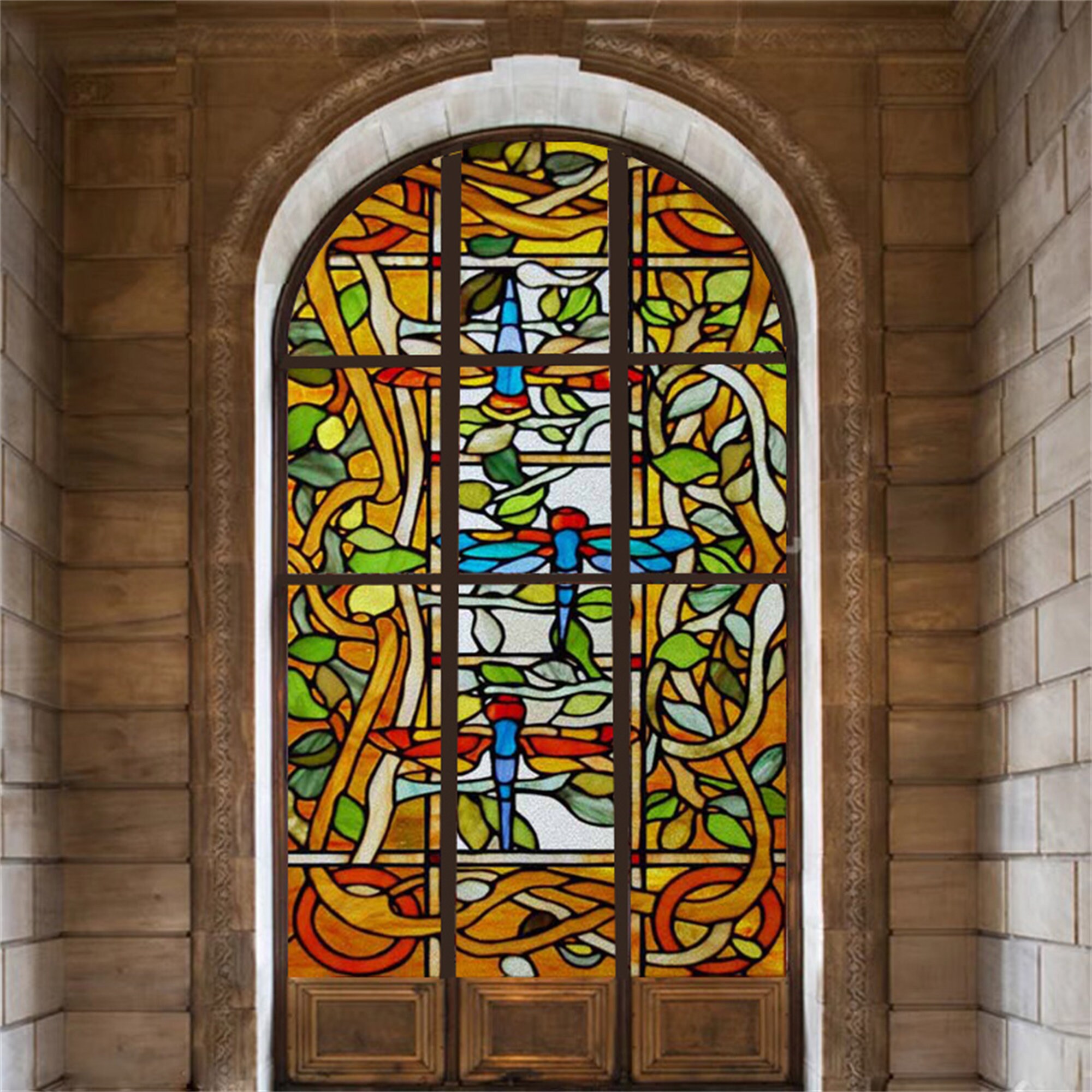 Custom Size Stained Glass Window Film Vintage Church Style Cross, Sun ...