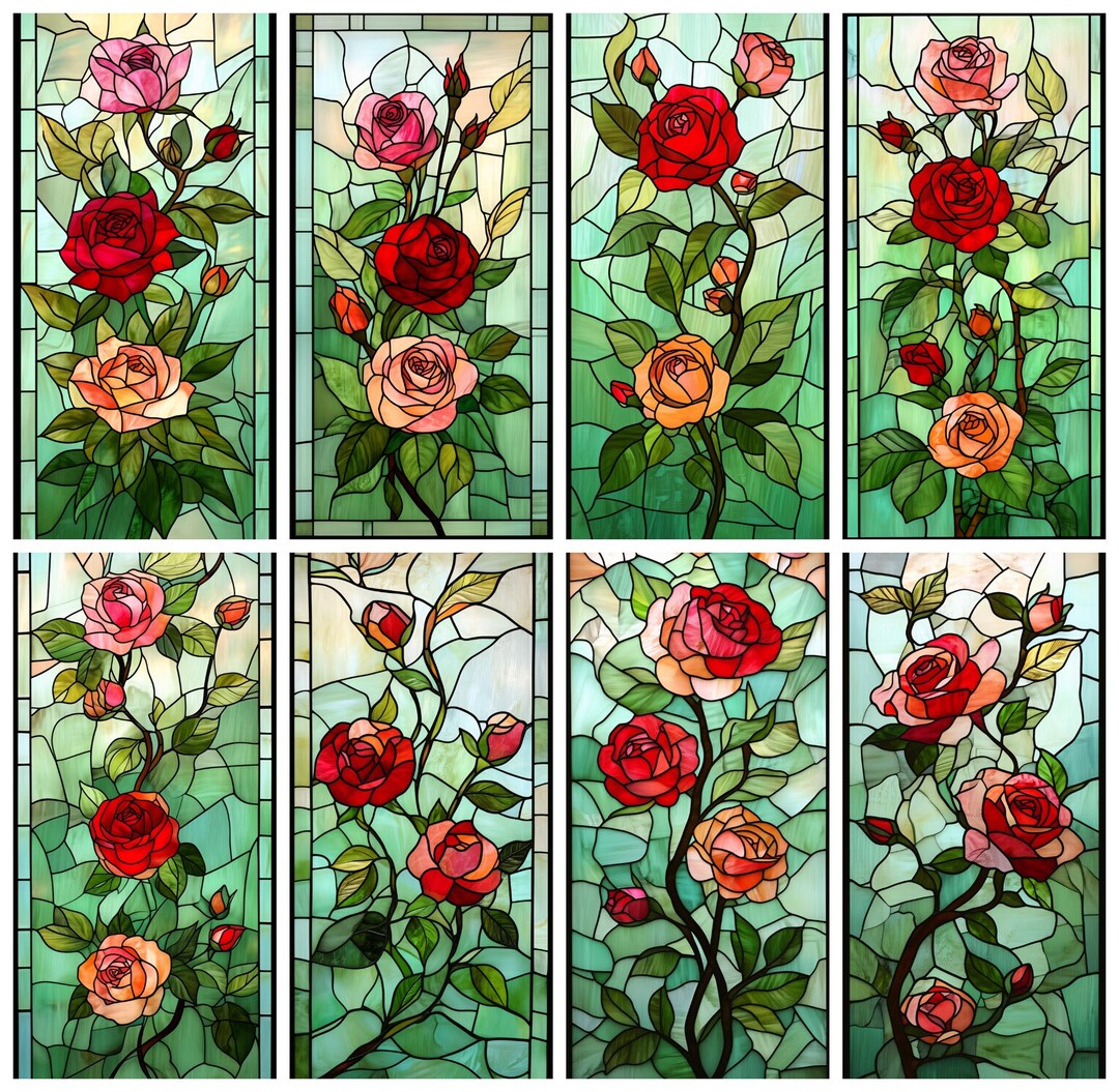 Rose Stained Glass Window Film Floral Frosted Privacy Static Cling ...
