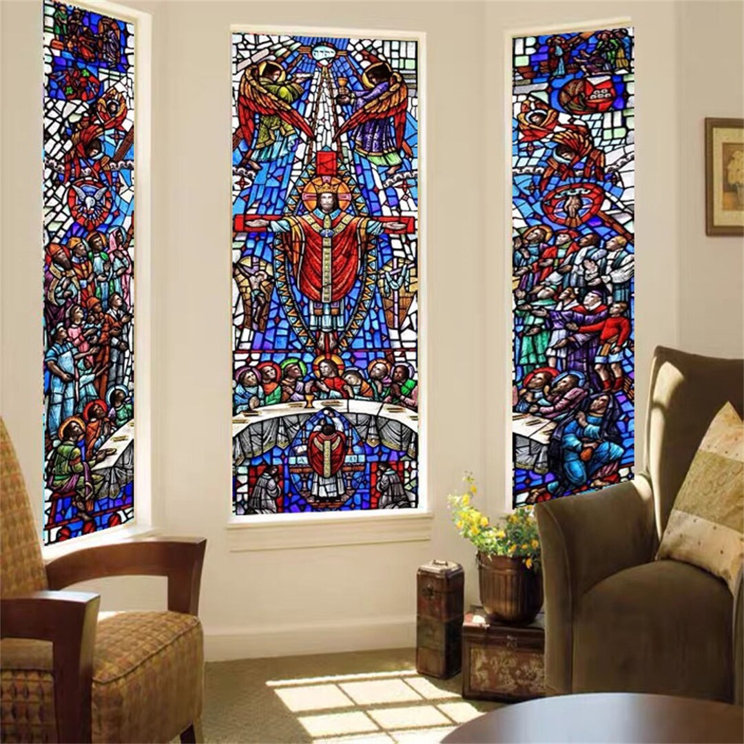 Stained Glass Wndow Film Frosted Glass Sticker Custom Size Church Jesus ...