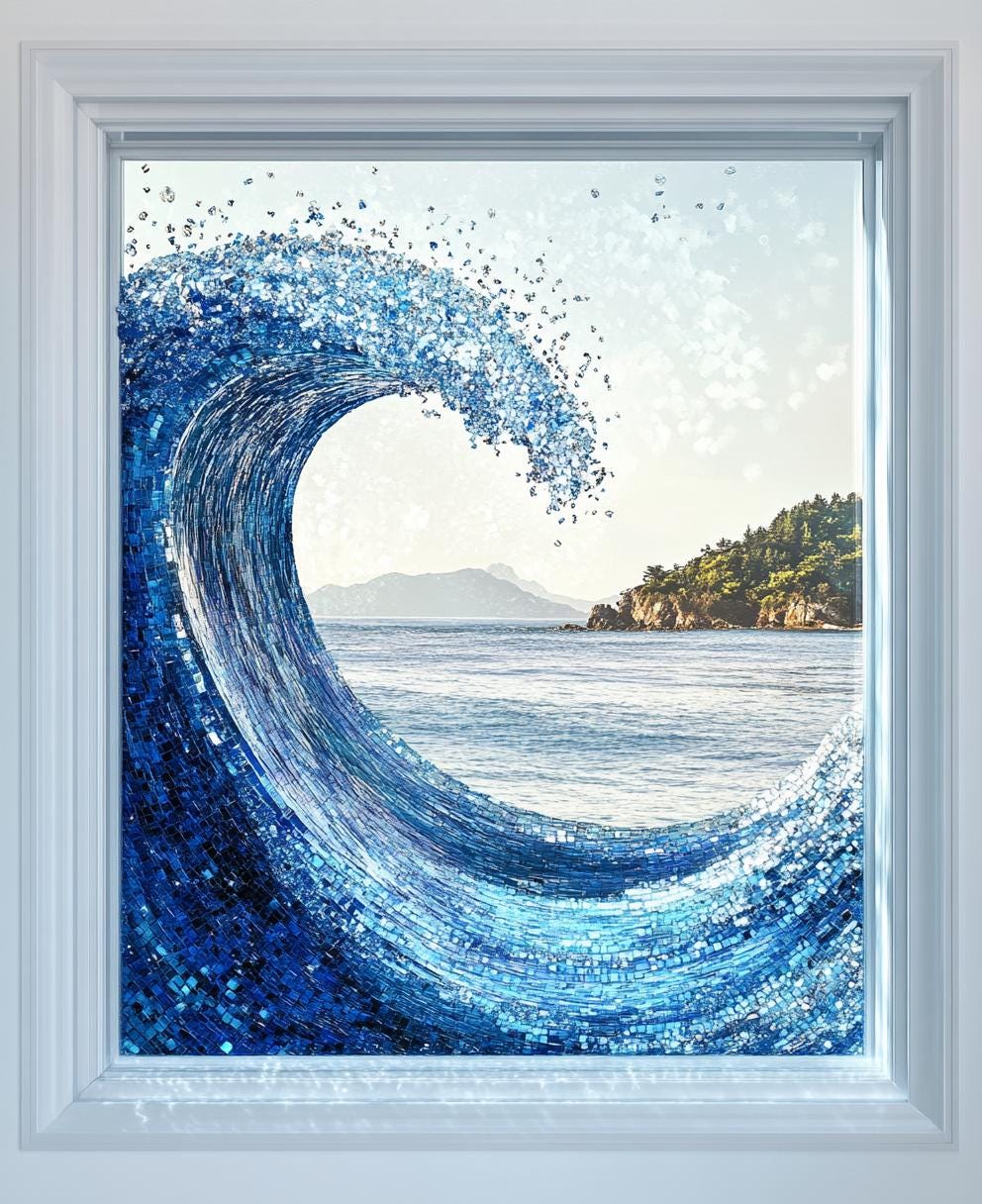 Custom Ocean Wave Stained Glass Window Film Mosaic Style Privacy ...