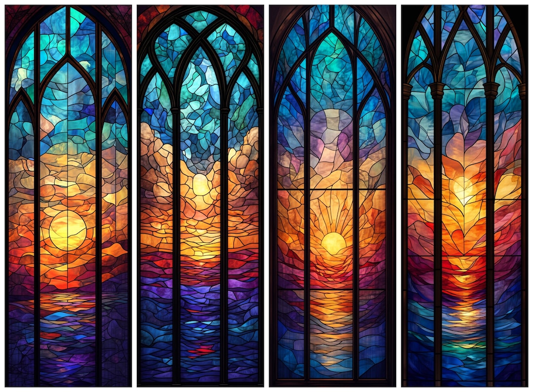 Gothic Sunset Stained Glass Window Film Frosted Privacy Static Cling ...