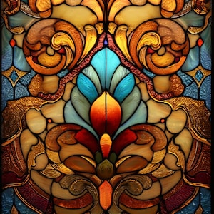 Custom Baroque Stained Glass Window Film – Ornamental Symmetrical ...