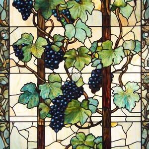 Customized Grapevine Stained Glass Window Film Frosted Privacy Static ...