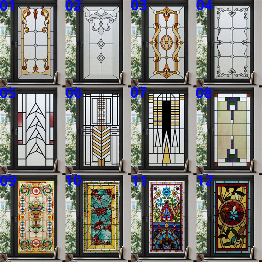 Custom Size Window Film Frosted Privacy Static Cling Retro Stained ...