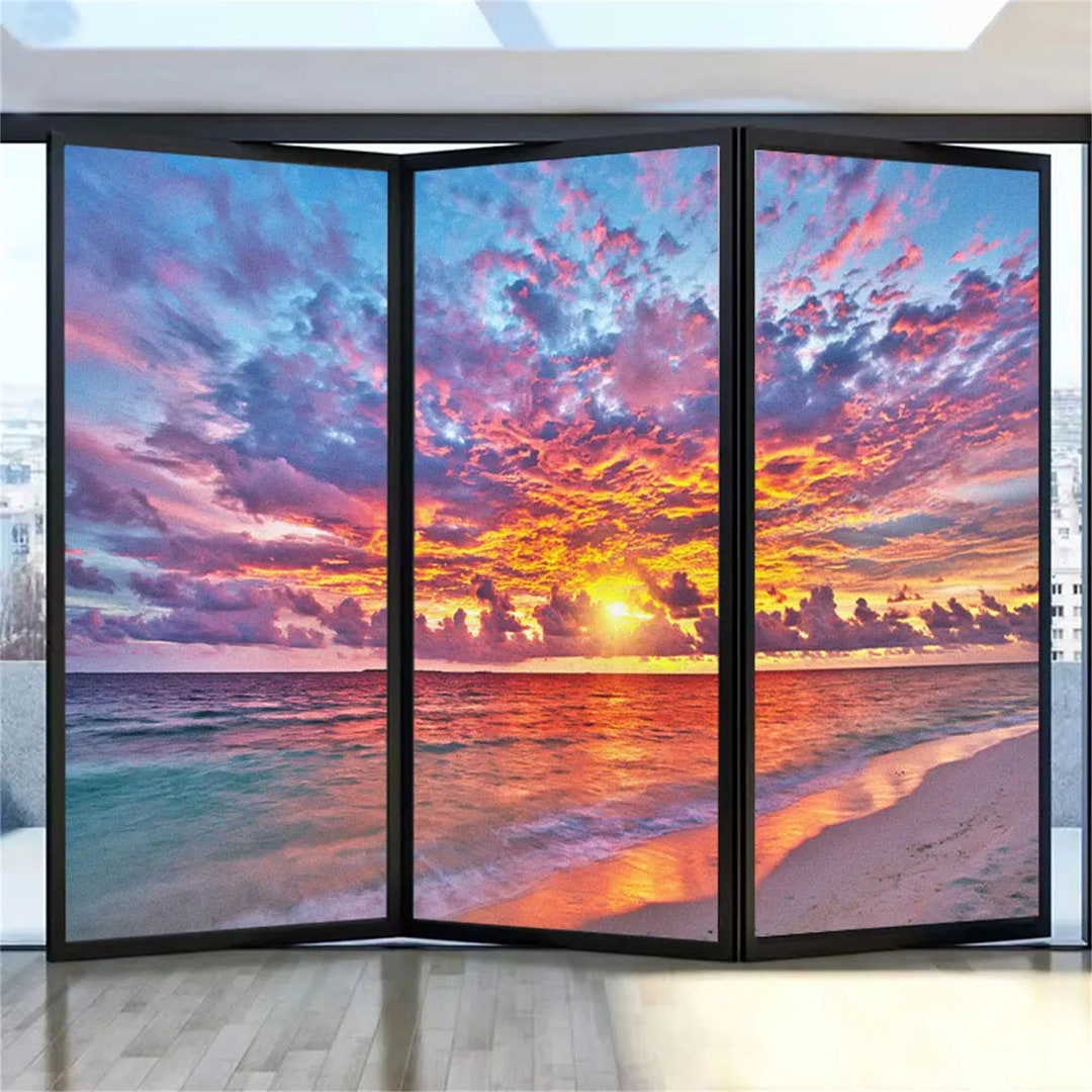 Custom Size Sea Sunset Window Film - Frosted Glass Privacy With Non ...