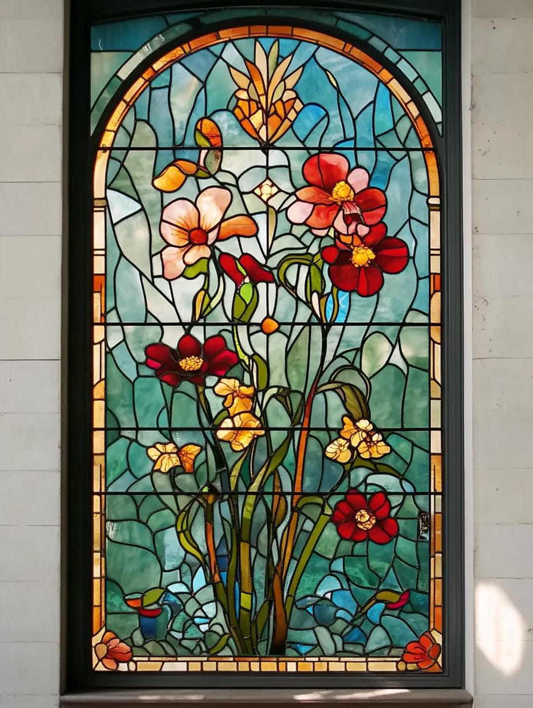 Custom Stained Glass Window Film – Floral Garden Design, Privacy ...