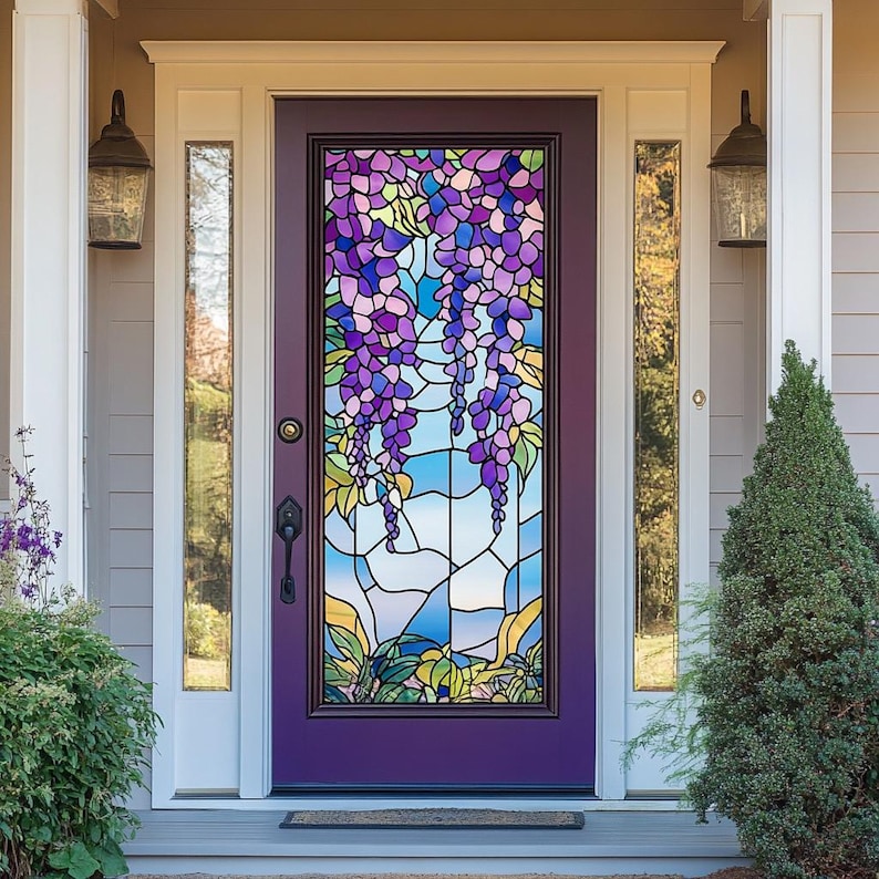 Custom Stained Glass Window Film – Purple Wisteria Floral Design ...