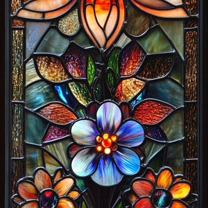 Custom Floral Stained Glass Window Decals - Arched Design With Vibrant ...